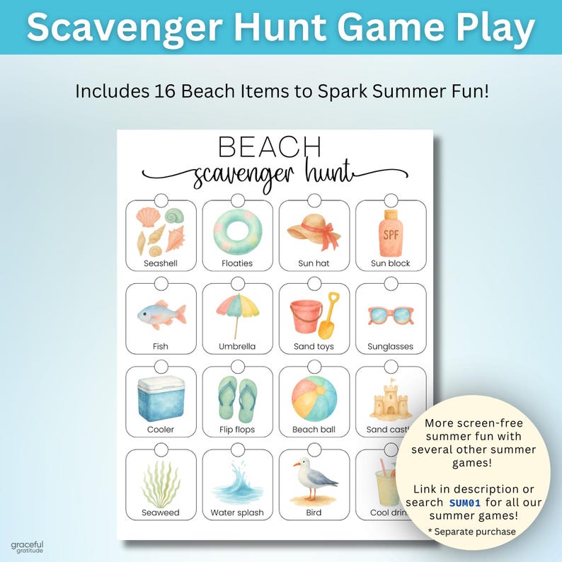 Beach Scavenger Hunt Printable | Summer Game for Kids & Families ...