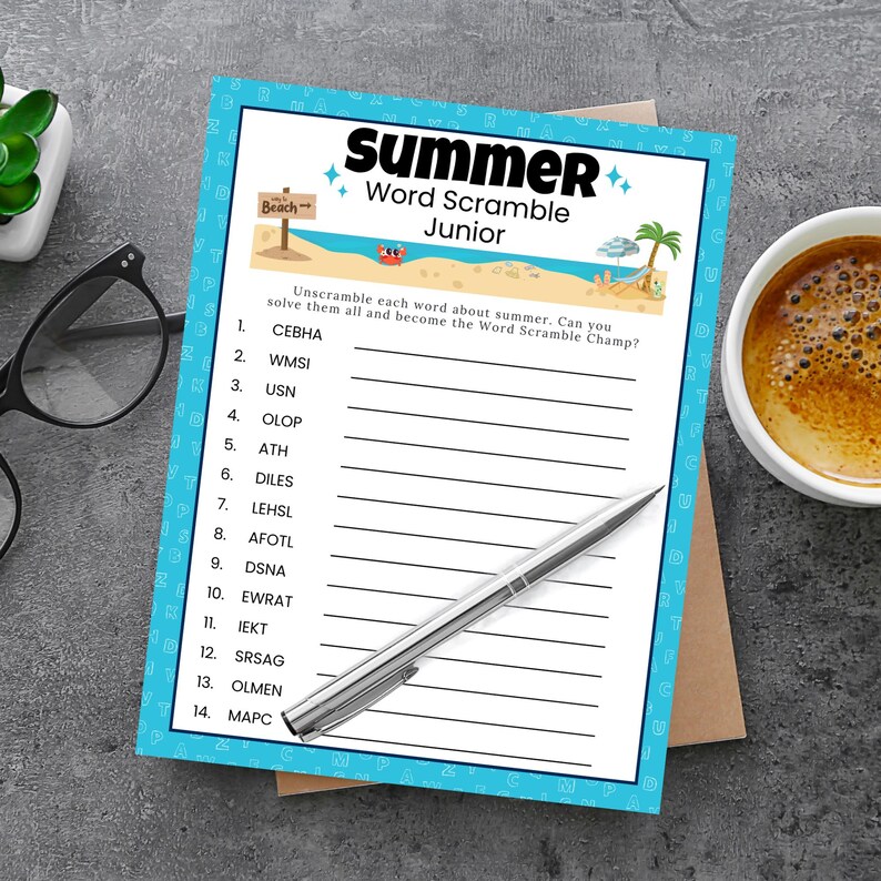 Summer Word Scramble Game Printable – Easy and Advanced Versions, PDF ...