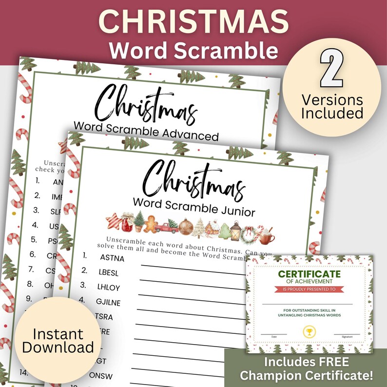 Christmas Word Scramble Printable Game | 2 Versions: Junior and ...
