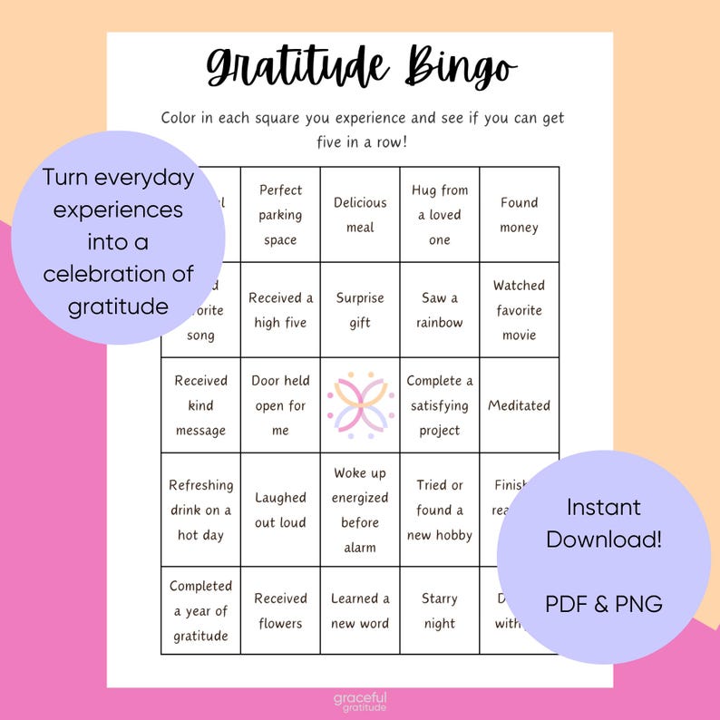 Self Care Bingo Tracker | Personal Gratitude Bingo Game | Self Care ...