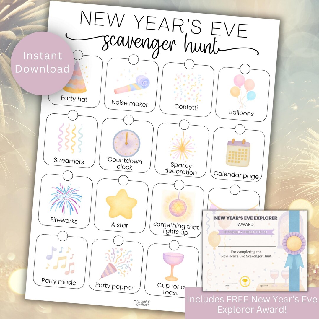 New Year's Eve Scavenger Hunt for Kids | NYE Party Activity Printable ...