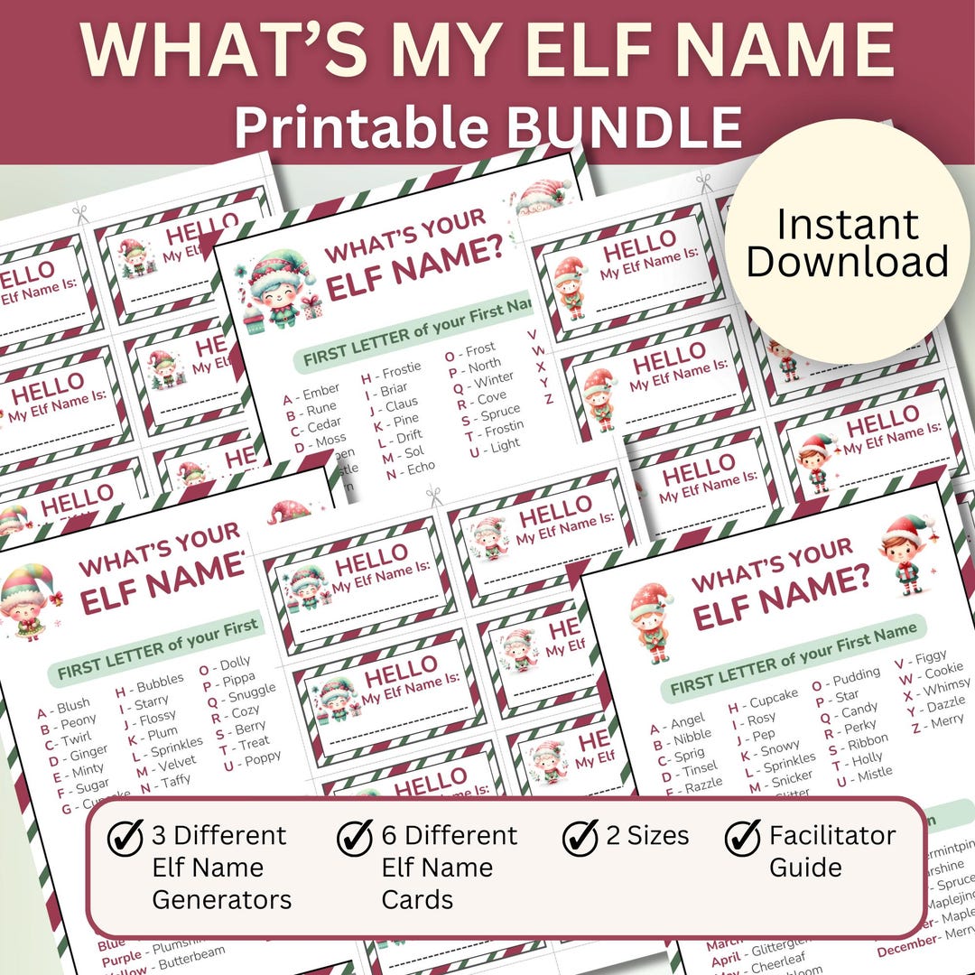 What's My Elf Name Printable Bundle | Christmas Party Game | Elf Name ...