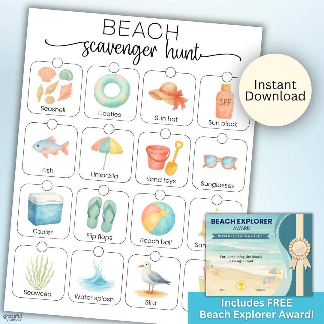 Beach Scavenger Hunt Printable | Summer Game for Kids & Families ...