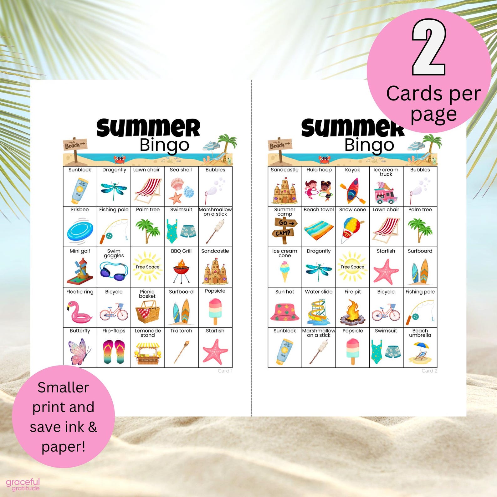 Summer Bingo Game – 30 Printable Cards for Parties, Bbqs, Classrooms ...