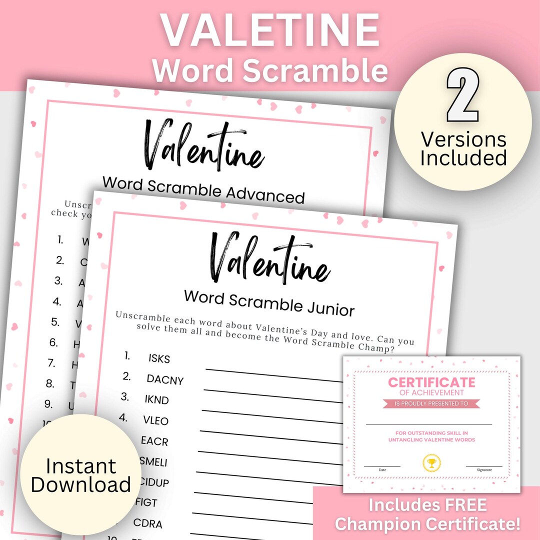 Valentine Word Scramble Printable | Valentine's Day Word Game | Kids ...
