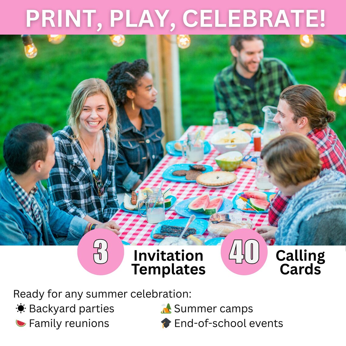 Summer Bingo Game – 30 Printable Cards for Parties, Bbqs, Classrooms ...