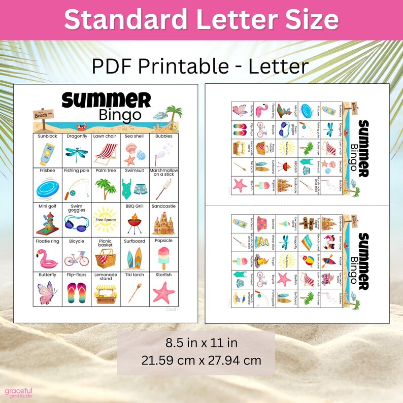 Summer Bingo Game – 30 Printable Cards for Parties, Bbqs, Classrooms ...