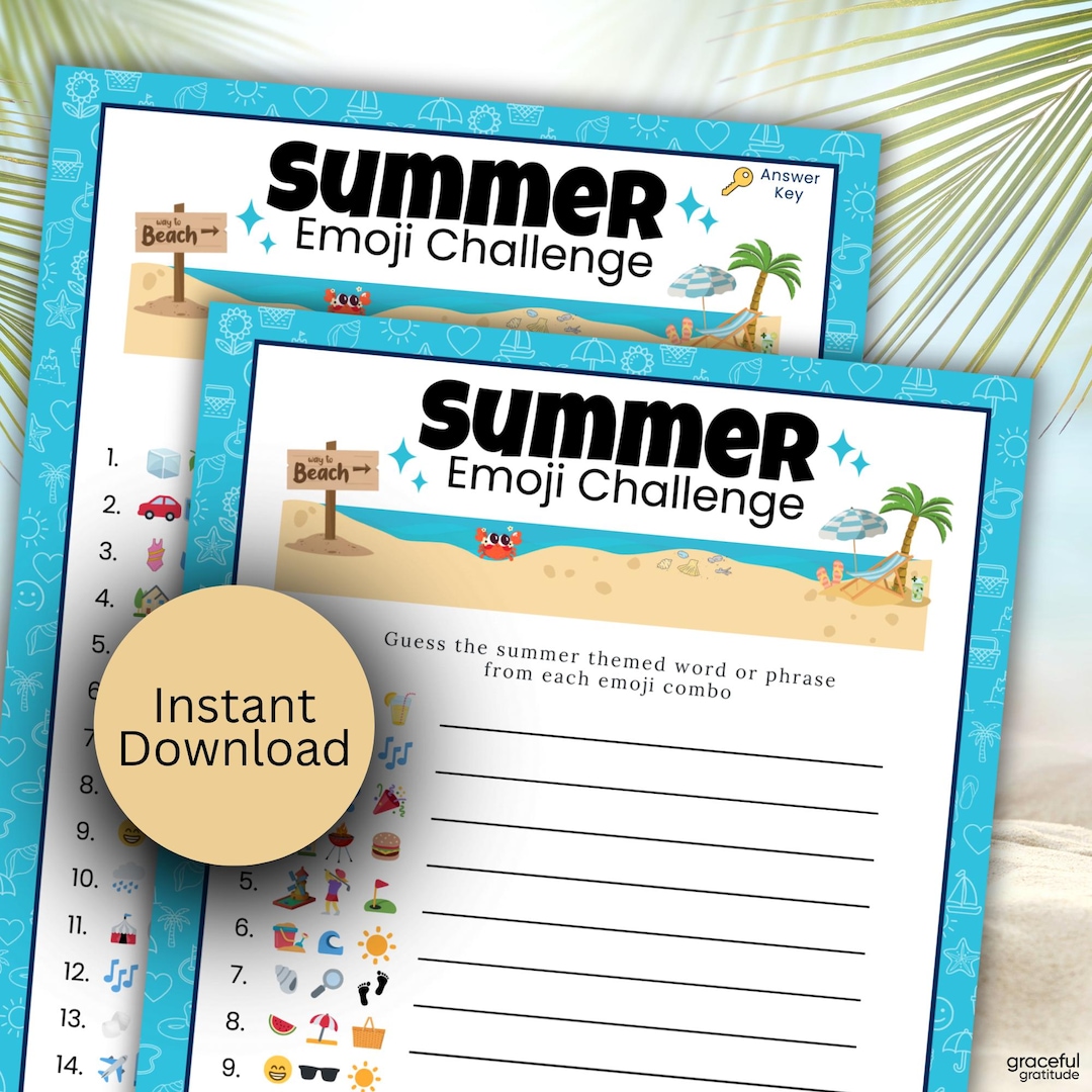 Summer Emoji Challenge Printable Game | Fun Family Activity, Group ...
