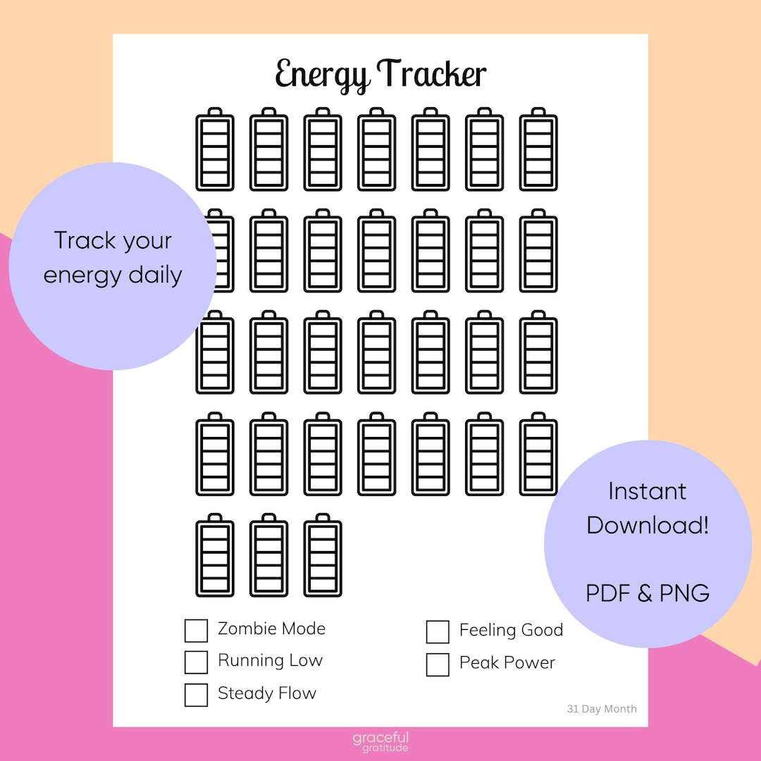 Monthly Energy Tracker Printable Digital Download | Track Your Energy ...