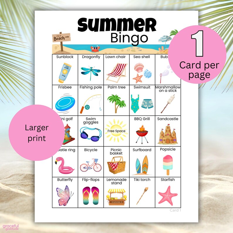 Summer Bingo Game – 30 Printable Cards for Parties, Bbqs, Classrooms ...