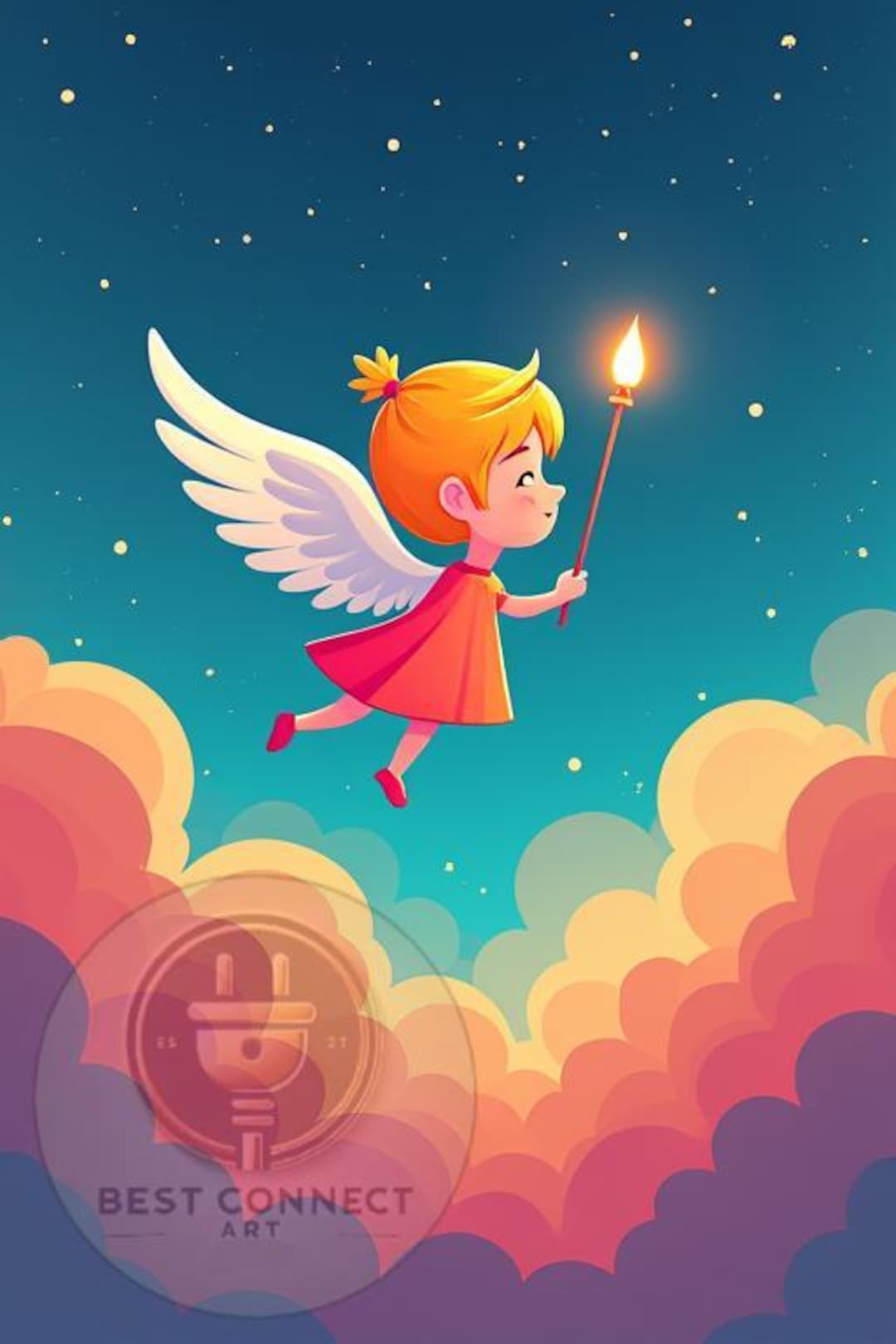 Kid Angel Wall Art - Guardian Angel Print, Ethereal Children’s Decor ...