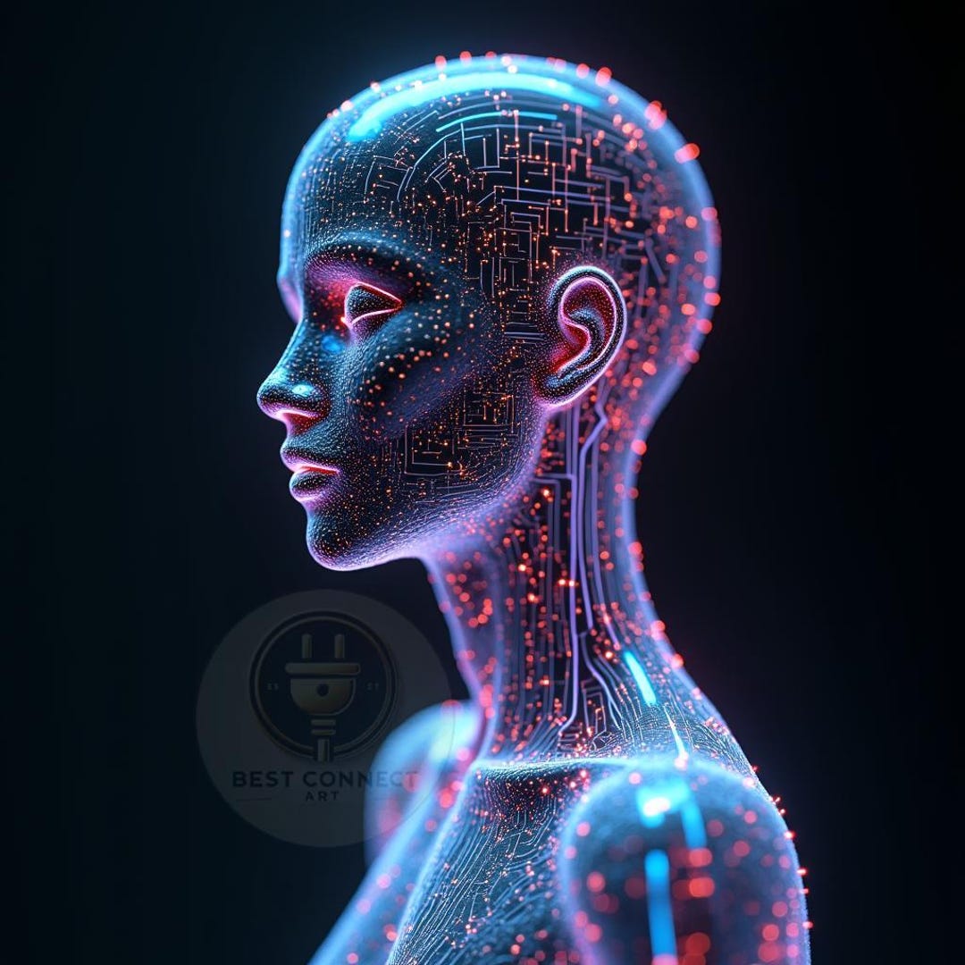 AI Human Digital Art - Futuristic Cyberpunk Print, Sci-fi Tech Wall ...