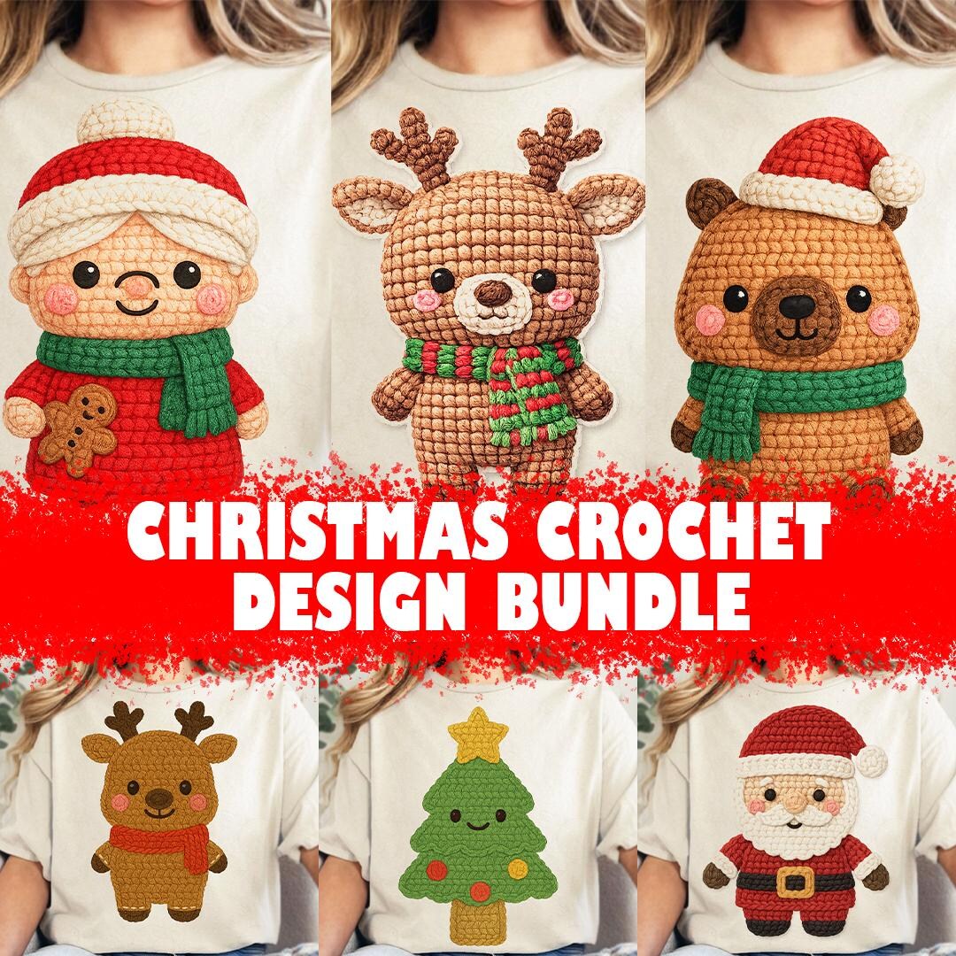Crochet Christmas Characters PNG Bundle | Santa, Mrs Claus, Reindeer ...