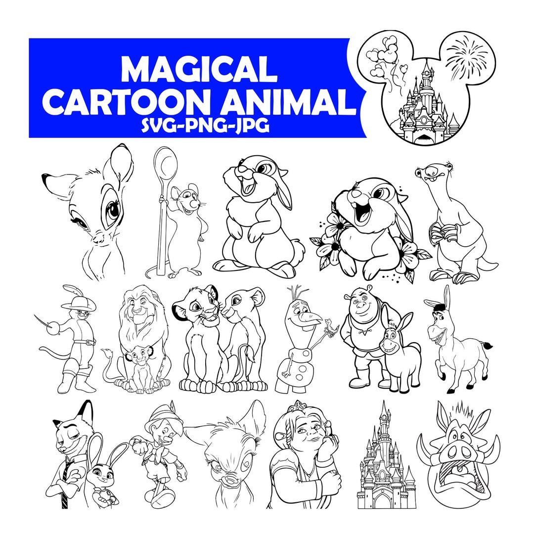Magical Cartoon Animal Coloring Page Bundle| Cute Animal & Fantasy ...