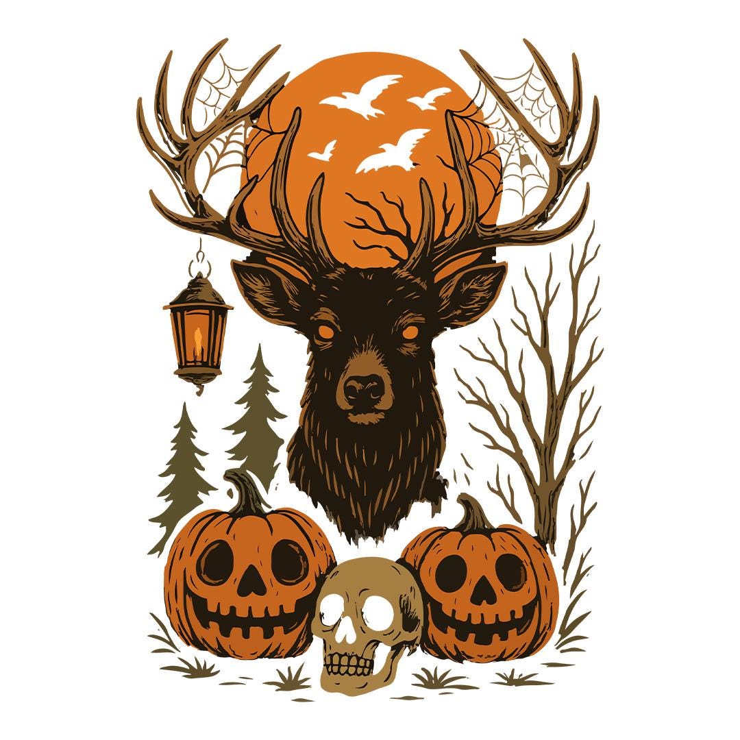 Halloween Deer SVG PNG, Spooky Stag With Pumpkins and Moon, Vintage ...