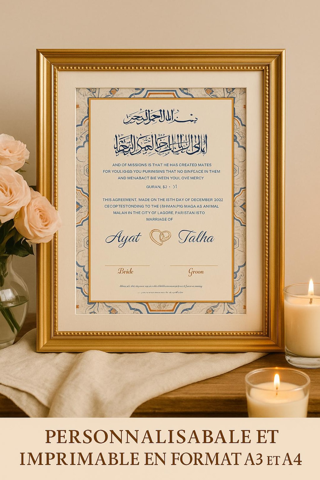Nikkah Gold Contract Template, Editable Nikkah Certificate (A3, A4 ...
