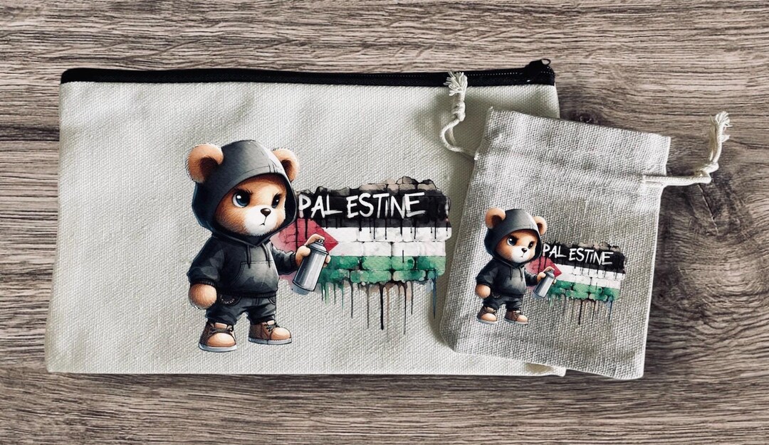 Free Palestine Teddy Bear Canvas Zipper Pouch and Drawstring Bag Make ...