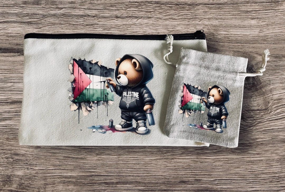 Free Palestine Teddy Bear Zipper Pouch & Drawstring Bag – Canvas Make ...