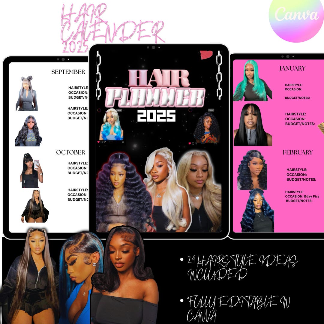 2025 Viral Hairstyle Calendar, Viral Hair Calendar, Digital Planner ...