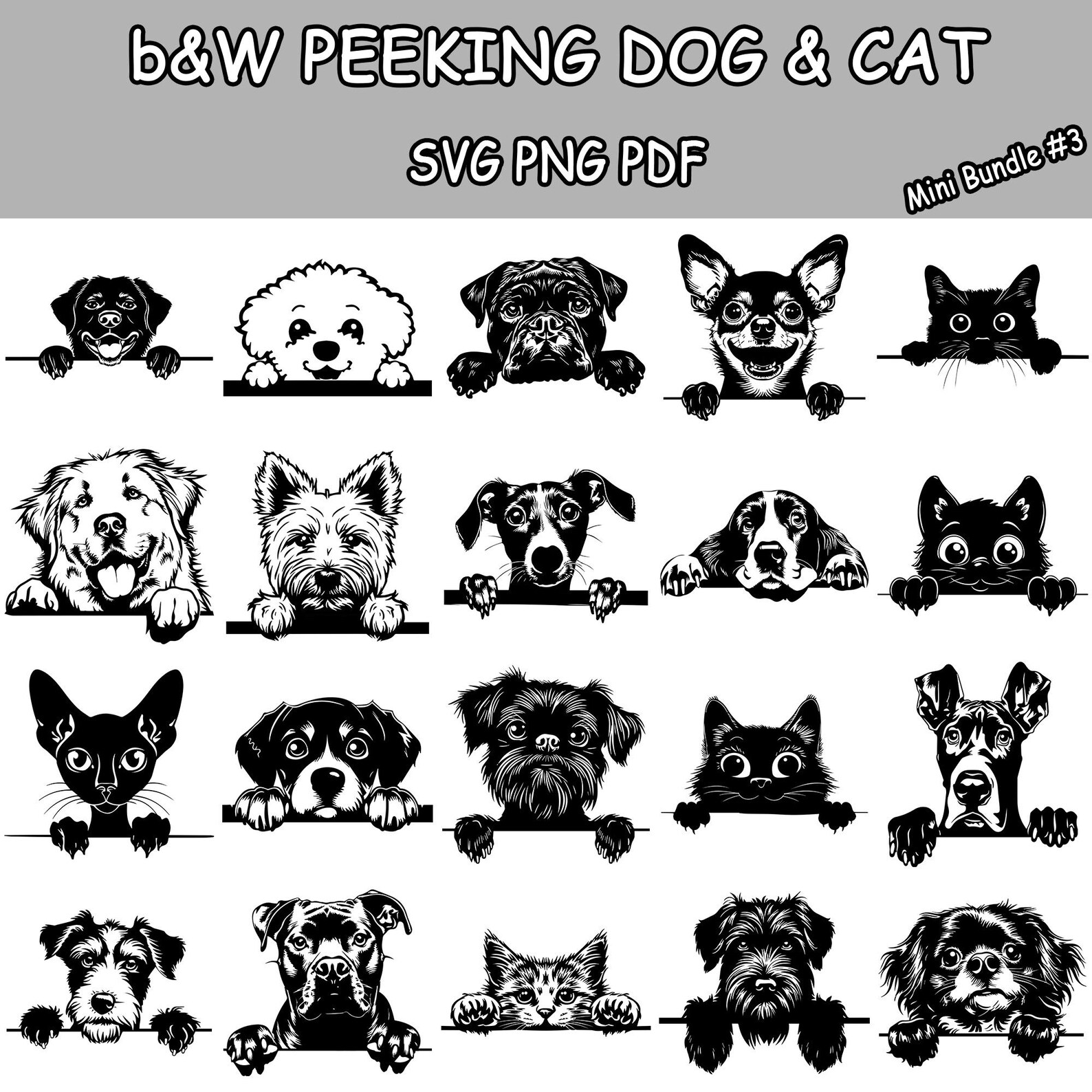 Mini Bundle #3 Peeking Dog and Cat, SVG, Instant Download, Printable ...