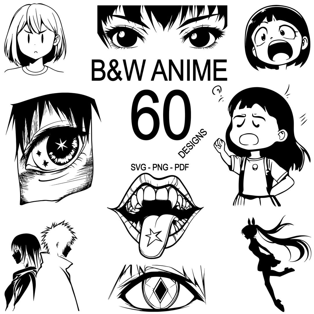 B&W Anime Design, SVG, Instant Download, Printable Art, Digital ...