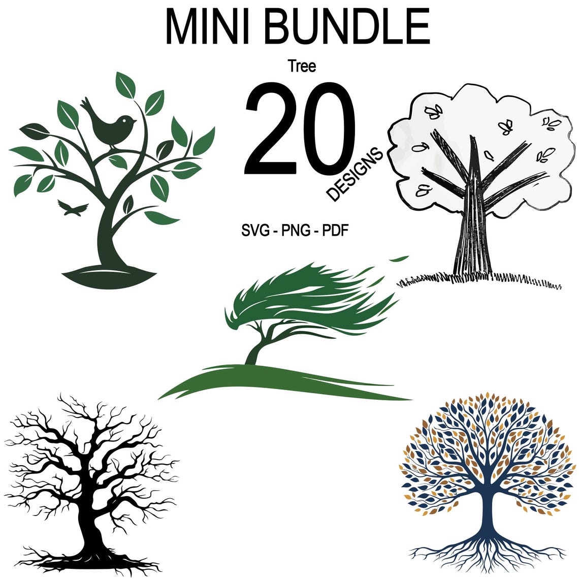 Mini Tree Bundle, SVG, Instant Download, Printable Art, Digital ...