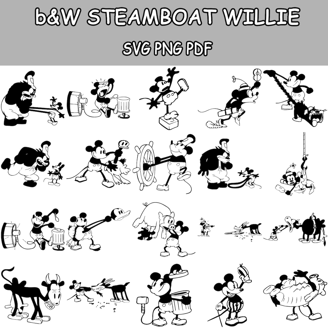 Steamboat Willie Black and White Design, SVG, Instant Download ...