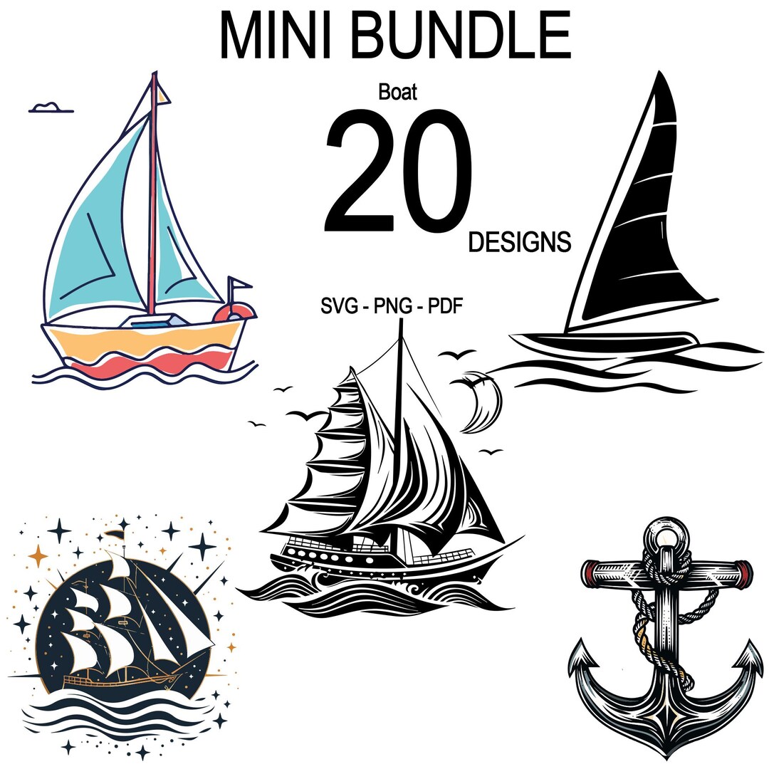 Mini Boat SVG Bundle, Instant Download, Printable Art, Digital Download ...