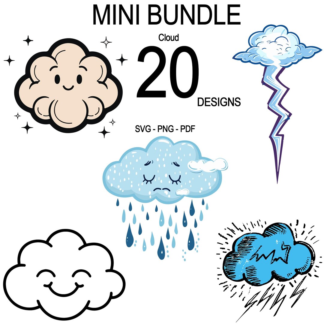 Mini Cloud SVG Bundle, Instant Download, Printable Art, Digital ...