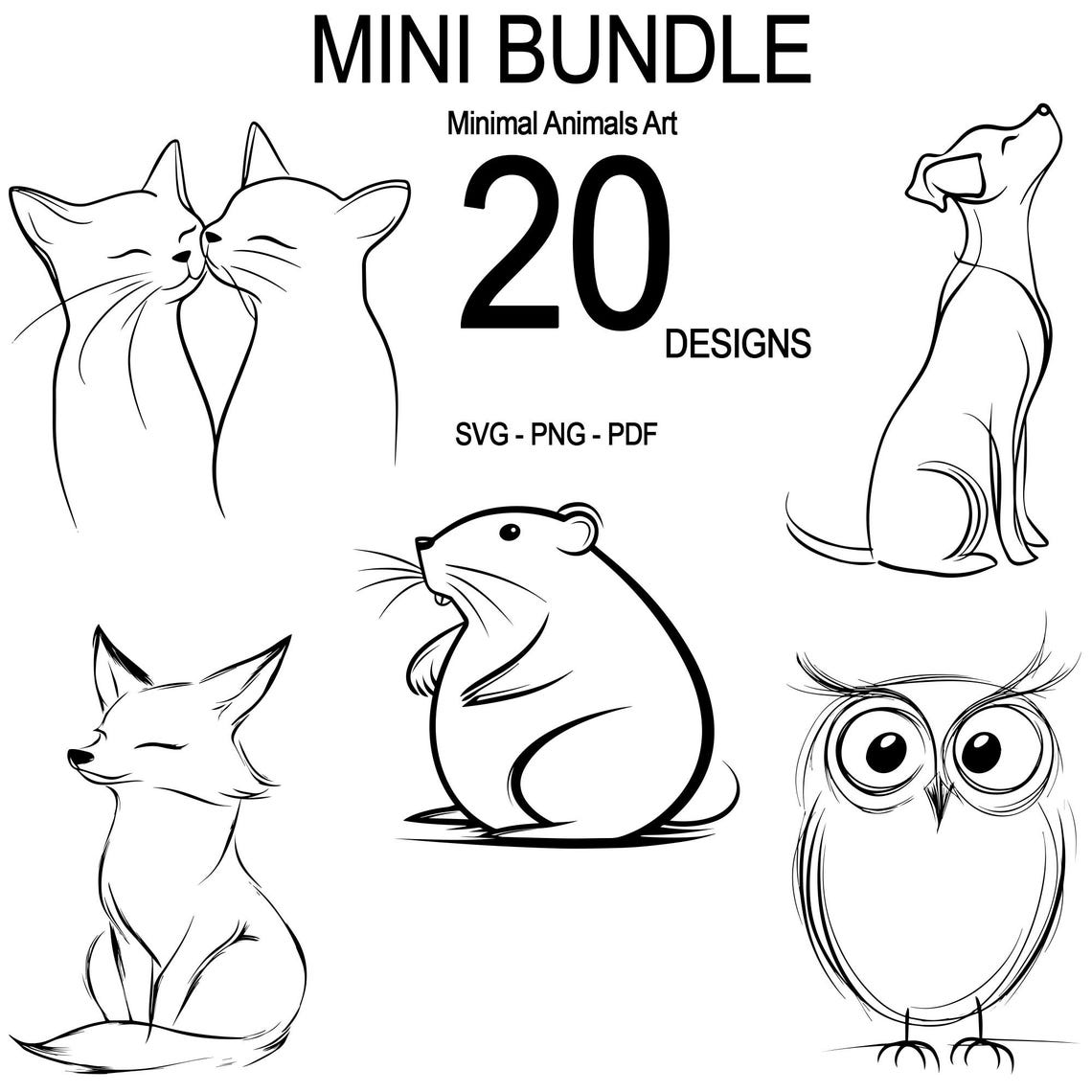 Mini Animal SVG Bundle, Instant Download, Printable Art, Digital ...