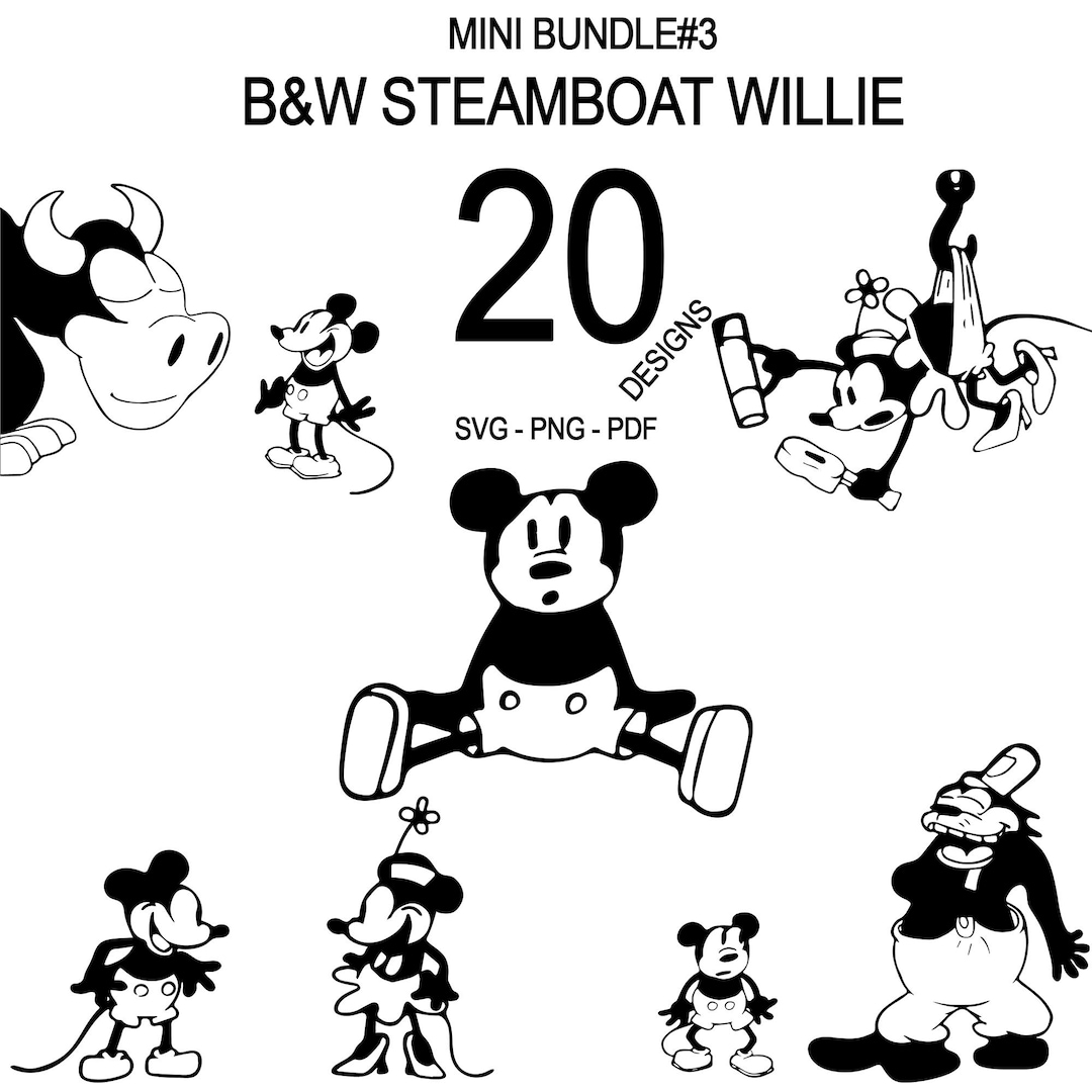 Steamboat Willie Mini Bundle #3 SVG, Instant Download, Printable Art ...