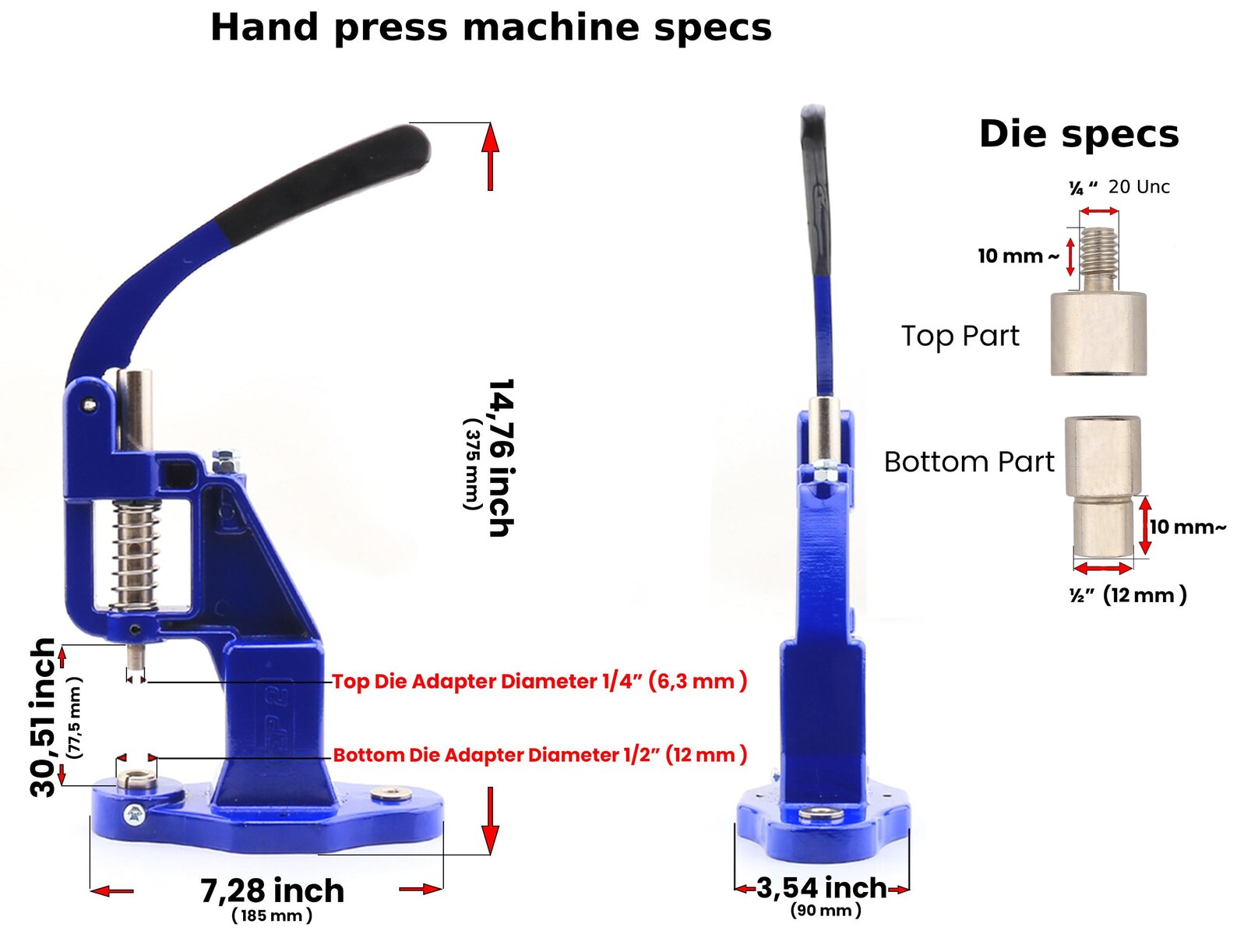 Snap Button Fastener Rivet Eyelet Grommet Hand Press Machine | Heavy ...