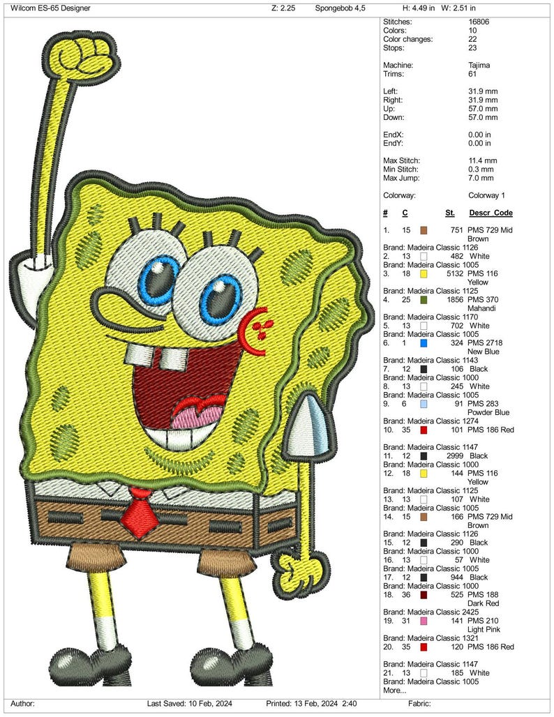 Spongebob Machine Embroidery Design Files - Etsy