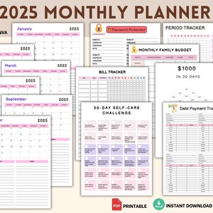 Monthly Planner 2025, 12 Month Calendar Single Page, Monthly ...