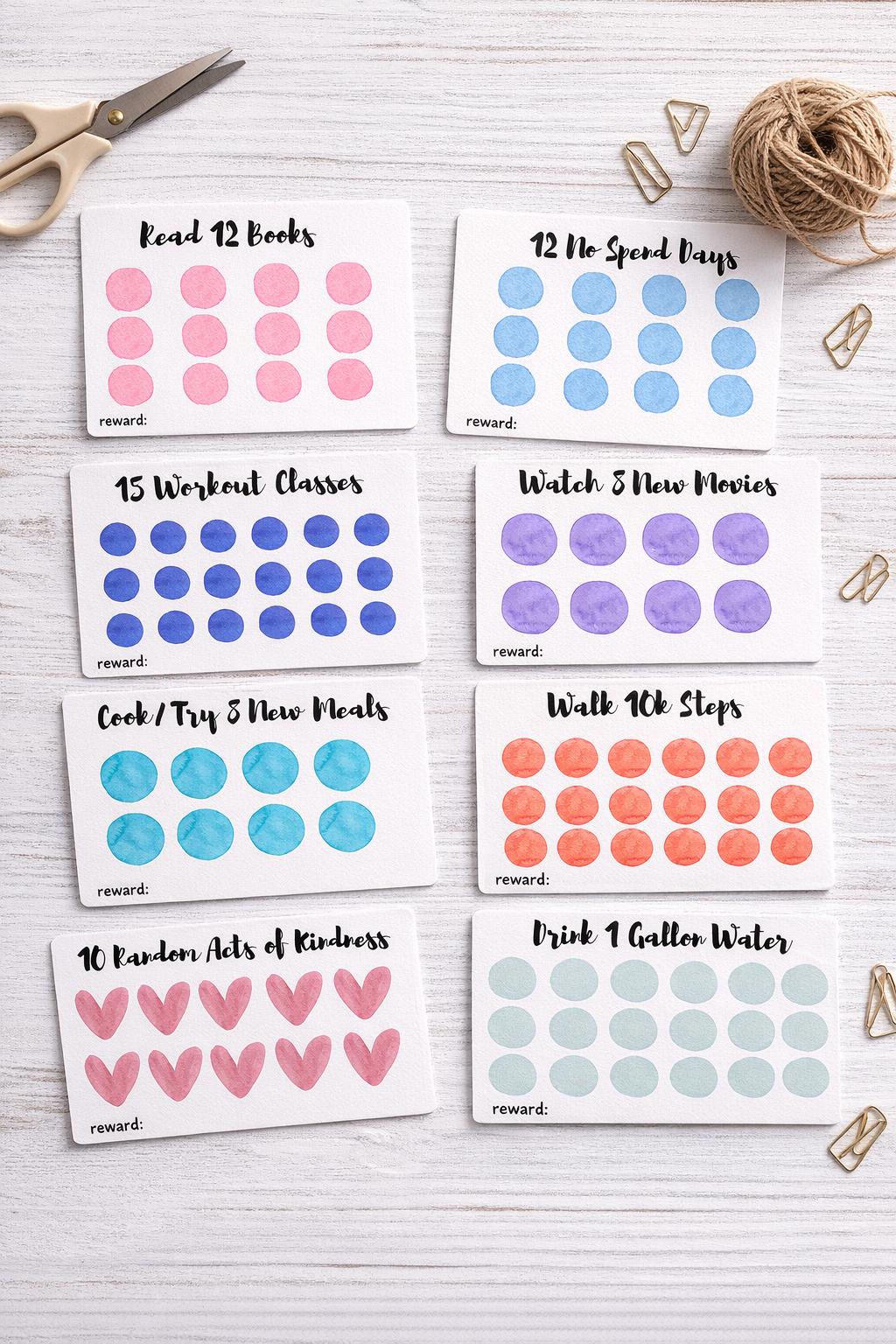 New Year Resolution Tracker Cards Printable | Watercolor Habit Tracker ...