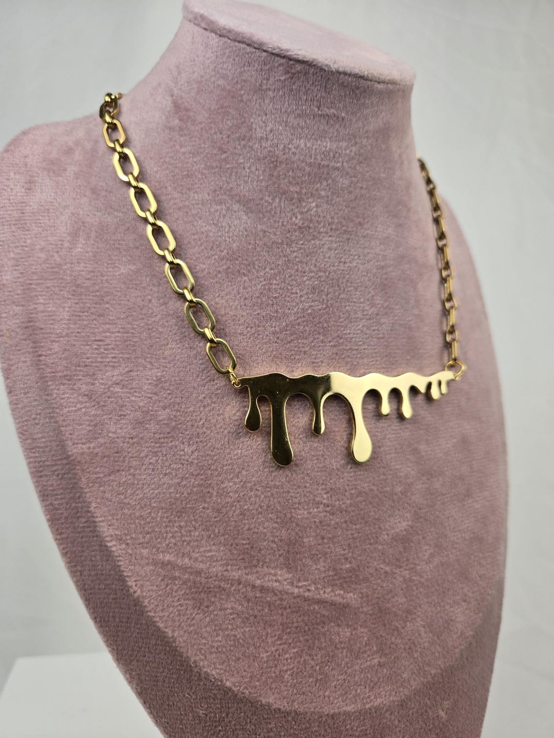 Blood Drip Pendant Necklace. Chunky Gold Coloured Stainless Steel Chain ...