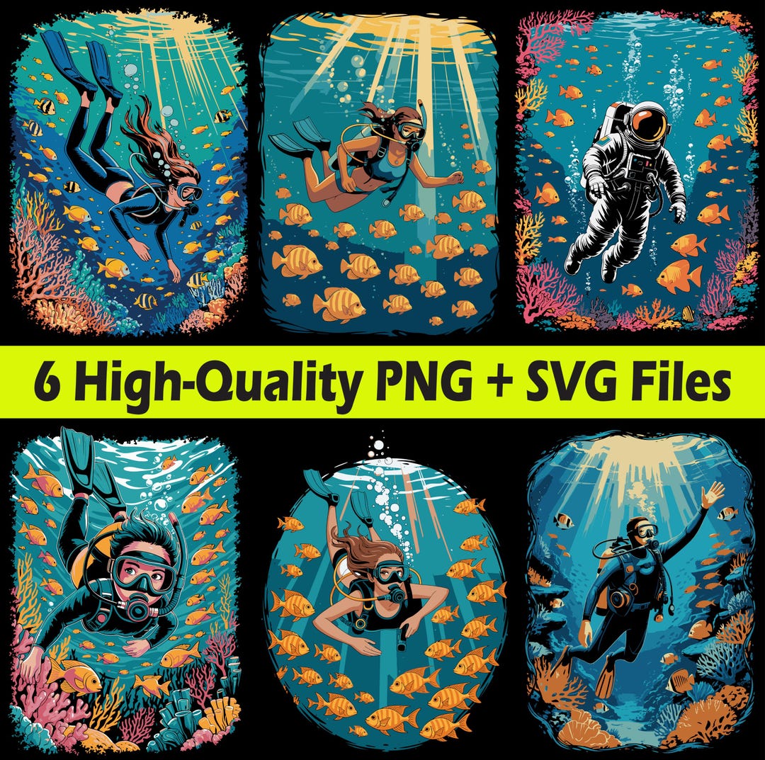 Scuba Diving PNG SVG Bundle, Coral Reef Sublimation Designs (digital ...