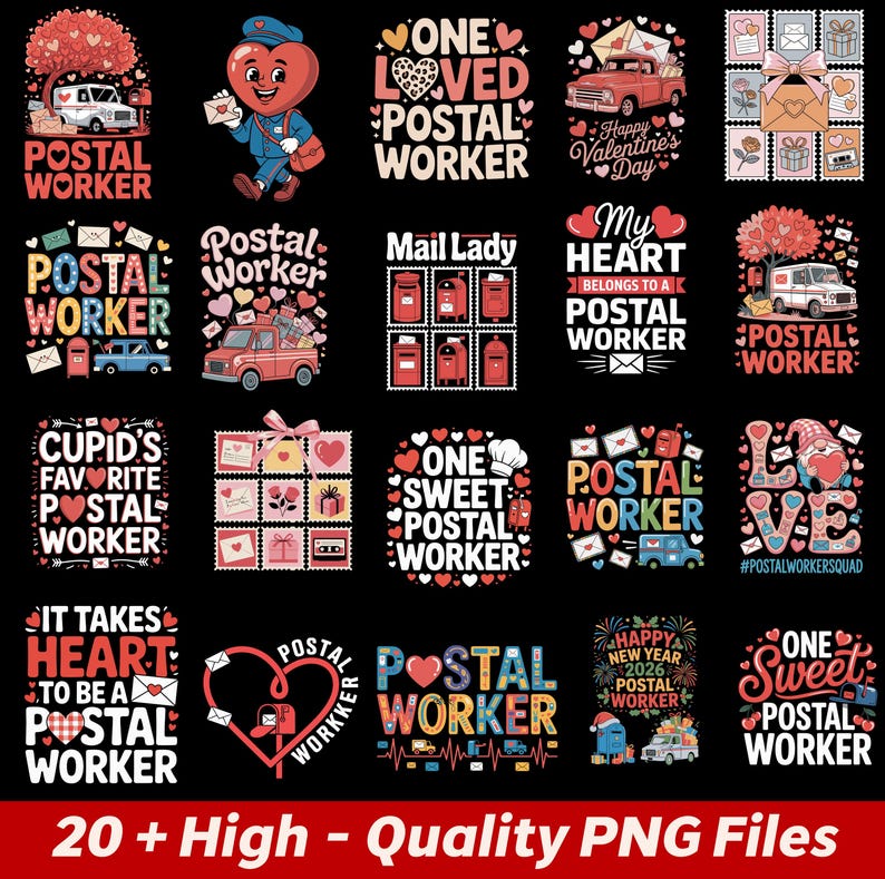 Postal Worker Valentine PNG Bundle | USPS Mail Carrier Love Designs ...
