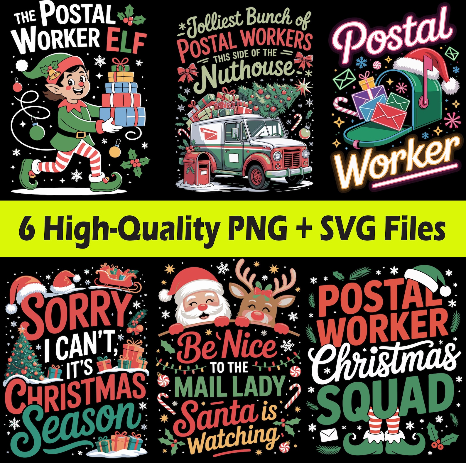 Postal Worker Christmas SVG PNG Bundle: Funny Elf Designs (digital ...