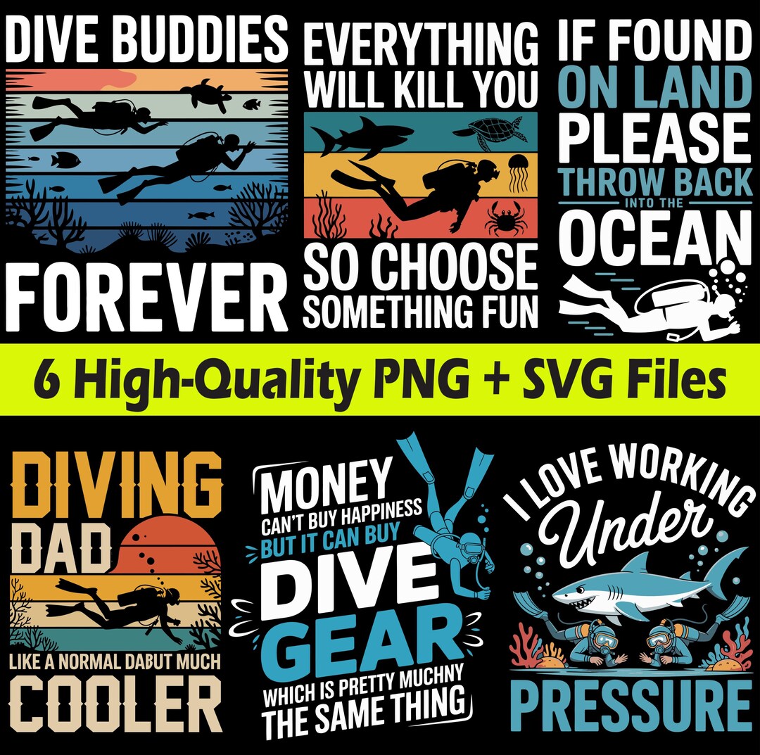 Scuba Diving PNG SVG Bundle, Funny Diver Quotes, Ocean Clipart (digital ...