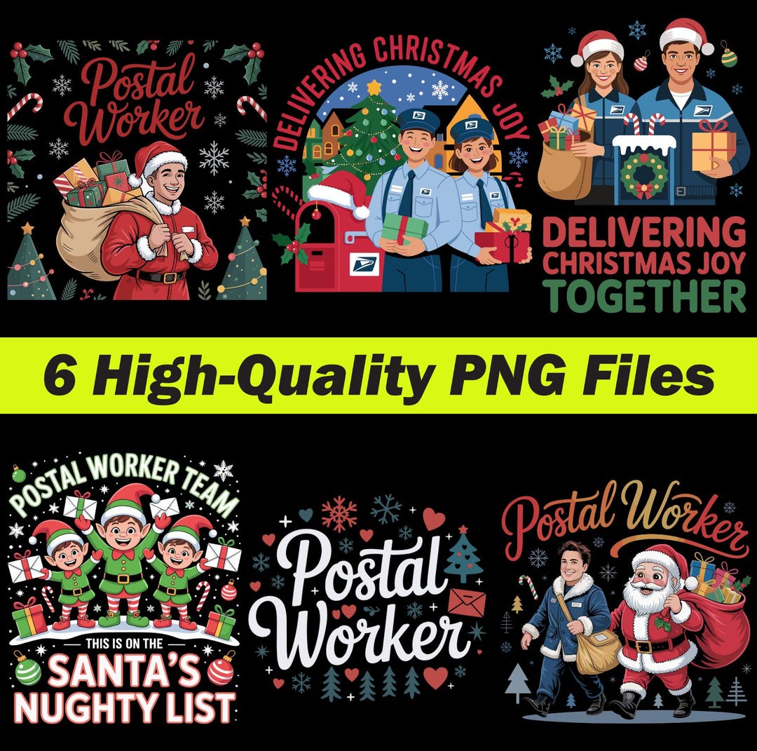 Postal Worker Christmas PNG Bundle, Santa Mail Carrier Clipart (digital ...