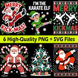 Karate Christmas SVG PNG Bundle, Funny Kickmas Santa Elf Designs - Etsy