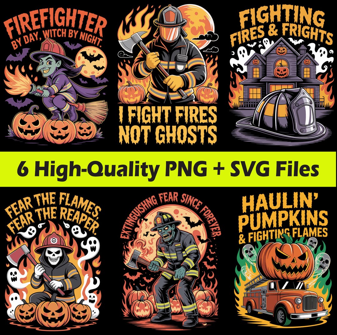 Firefighter Halloween SVG PNG Bundle, Funny Spooky Pumpkin Witch Ghost ...