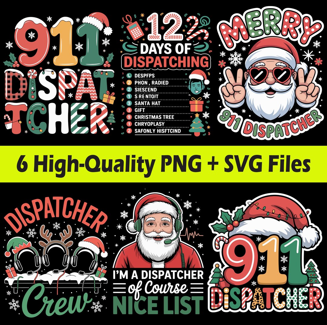911 Dispatcher Christmas T-shirt Bundle, Holiday Dispatch Designs for T ...