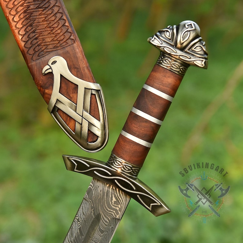 Damascus Sword With Unique Leather Sheath | Custom Viking Swords Gift ...