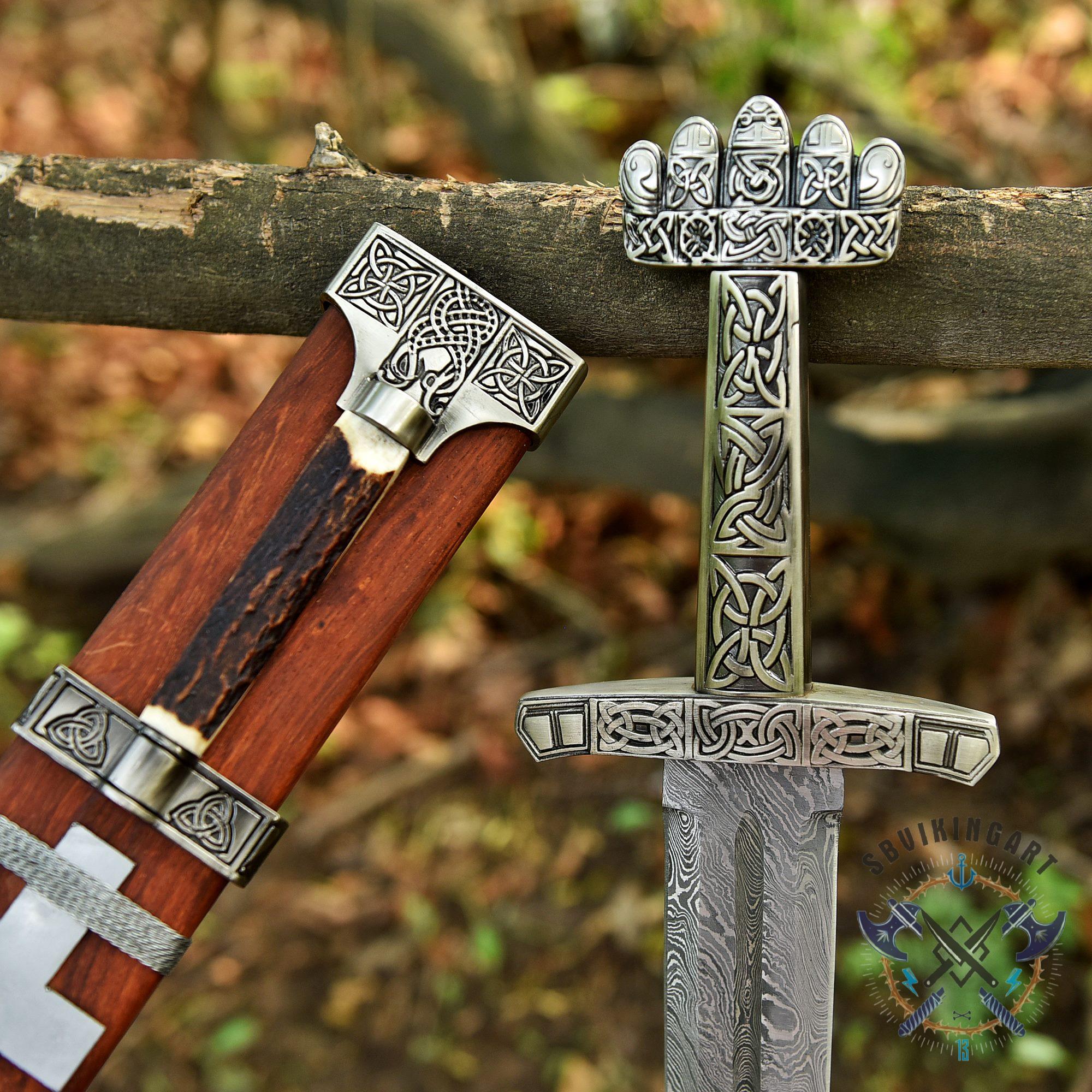 Handmade Damascus Viking Sword With Wooden Scabbard, Custom Hand Forged ...