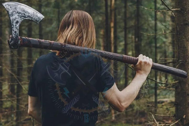 Double Headed Axe With Leather Sheath | Custom Hand Forged Carbon Steel ...