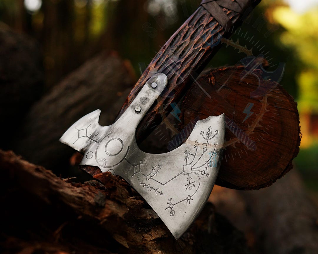 GOD OF WAR Leviathan Axe With Leather Sheath Custom Hand Forged Double ...