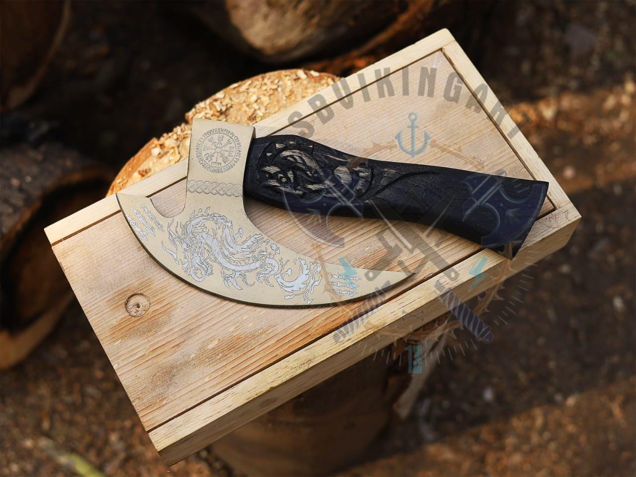 Viking Pizza Cutter Axe With Leather Sheath | Custom Engraved Hand ...