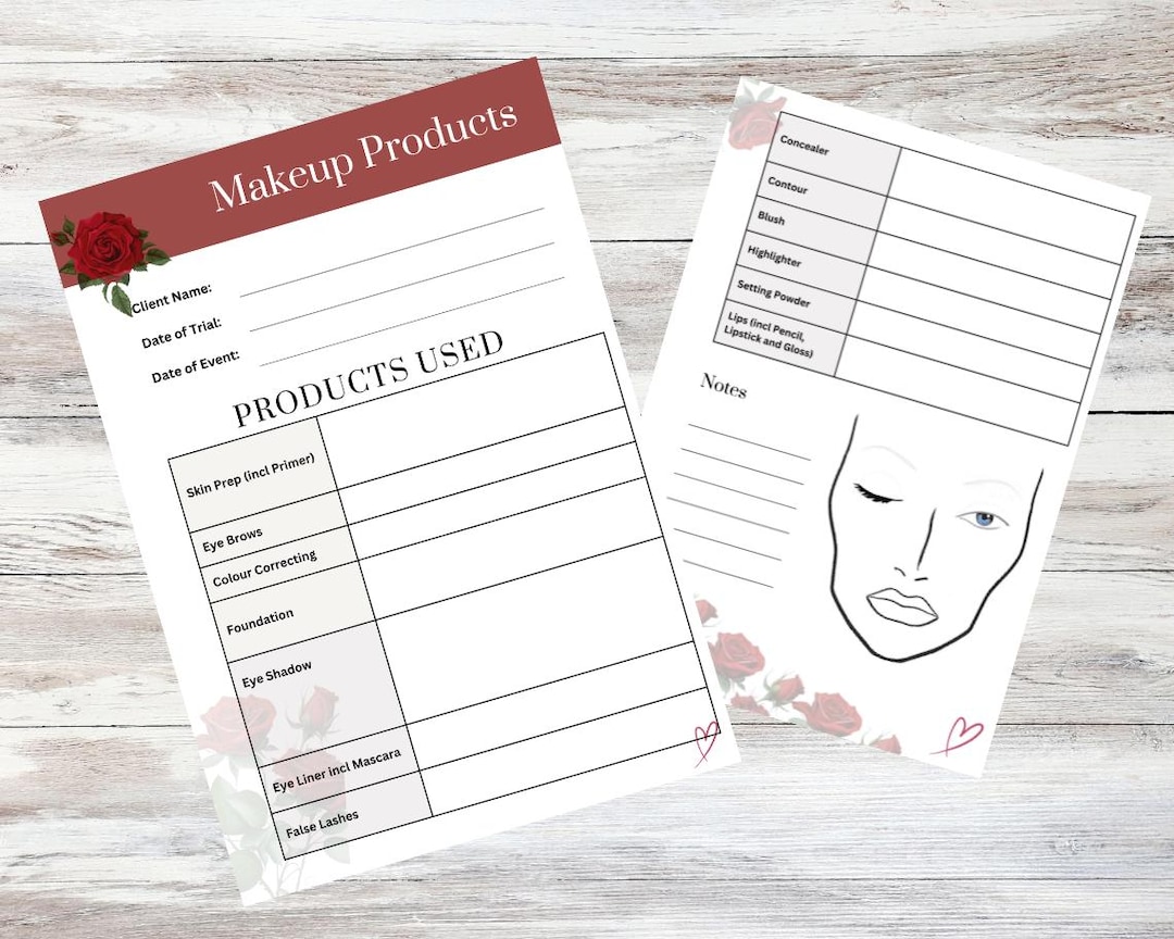 MUA Client Makeup Product Checklist - Roses 2pgs With Face Chart - Etsy